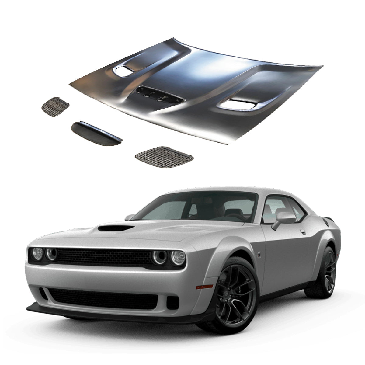 Replacement HOOD, HELLCAT STYLE, 2015-2022 Dodge Challenger, (Alum ...